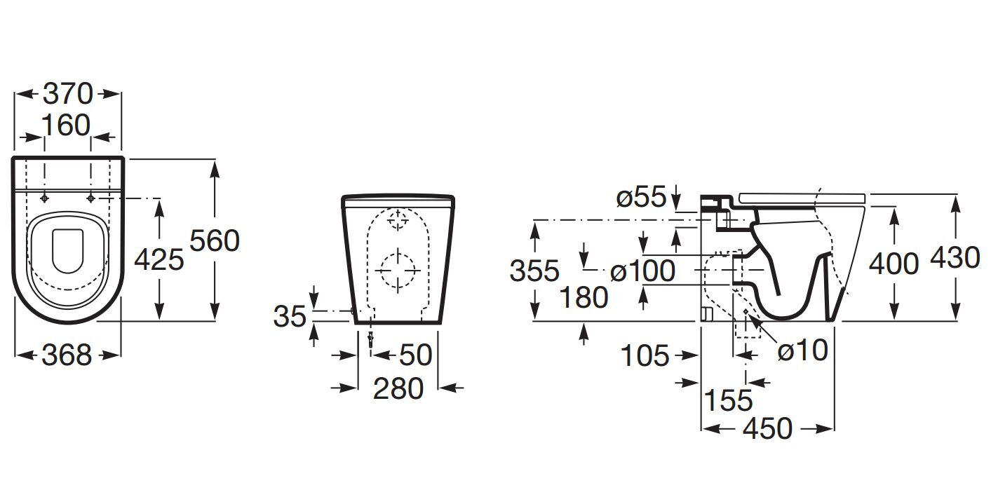 Roca Inspira Round muszla wc stojąca Rimless Onyx A347526640 ...